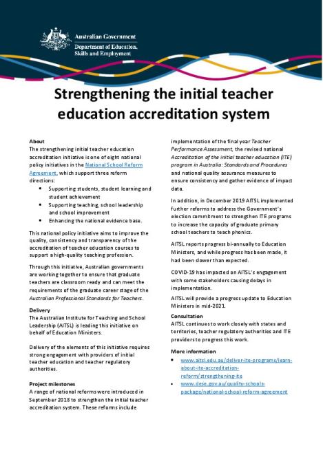 Strengthening the initial teacher education accreditation system - Department of Education ...